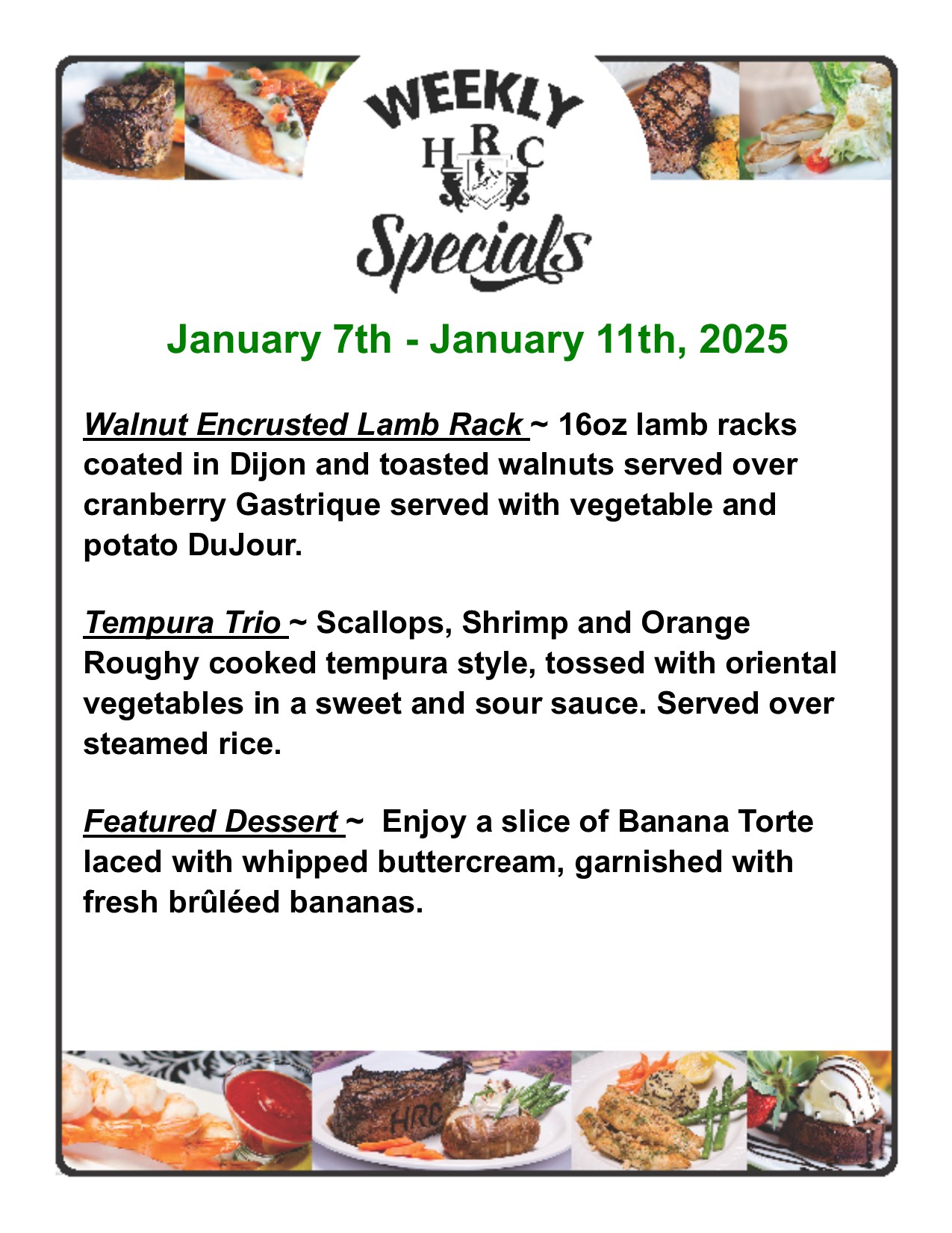 Weekly Dinner Specials - Huron River Club